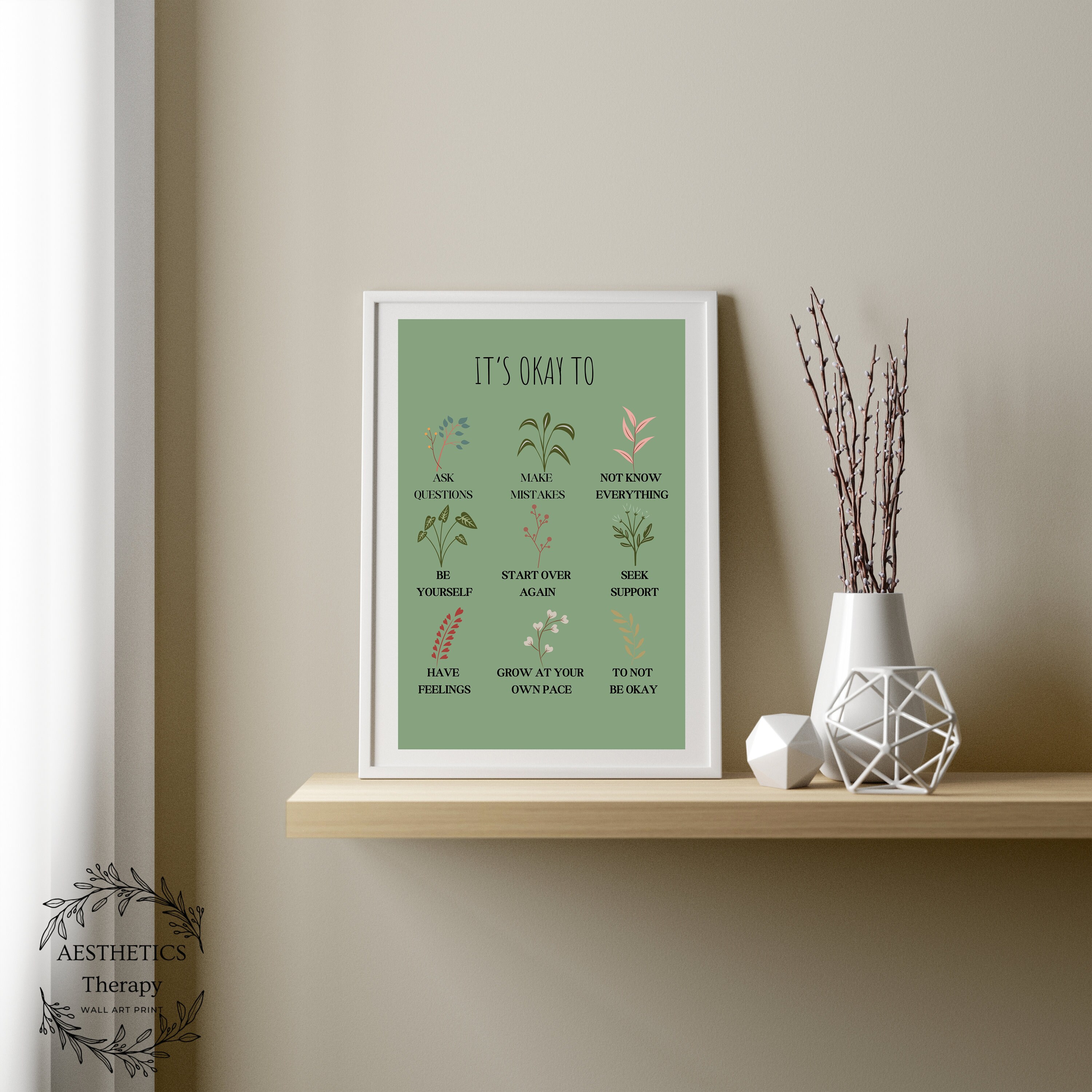 It's Okay to Self Care Art Mental Health Art Digital Mindfulness Poster ...