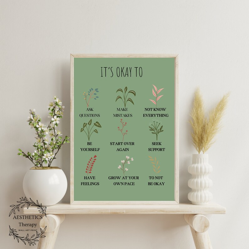 It's Okay to Self Care Art Mental Health Art Digital Mindfulness Poster ...