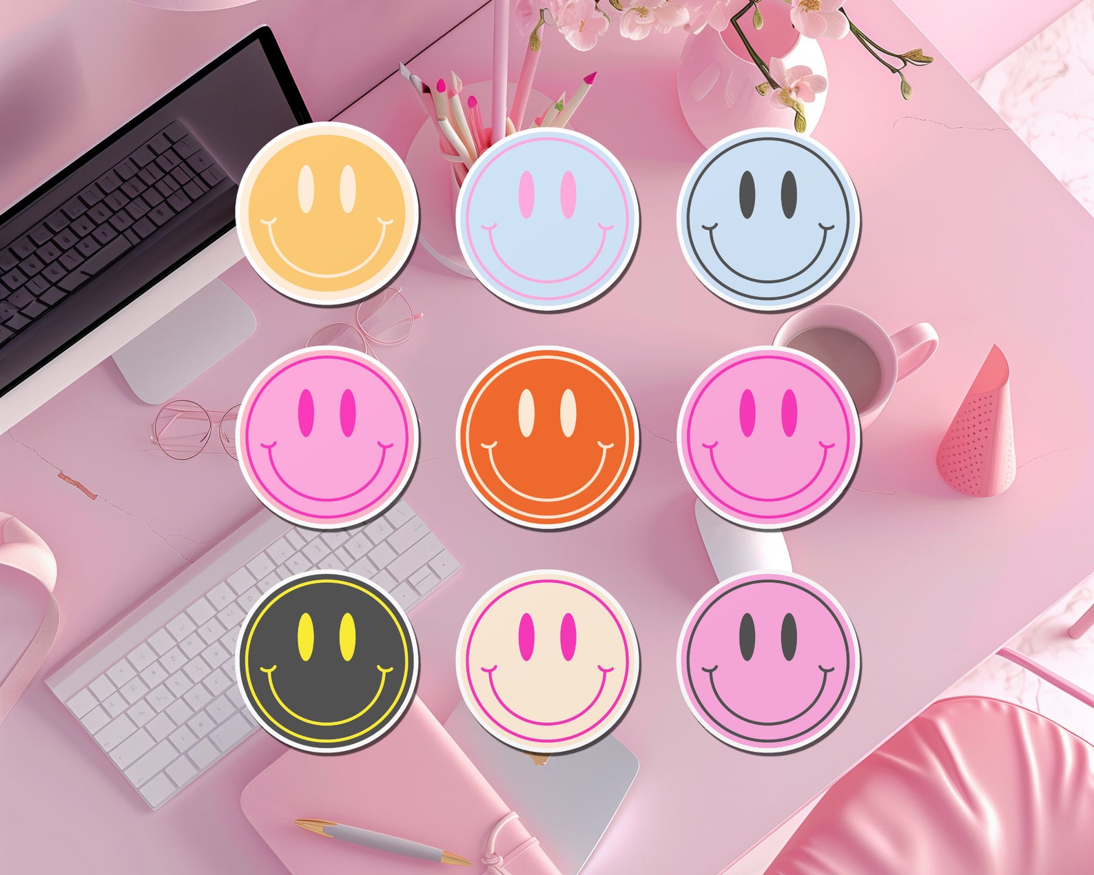 Smily Face Sticker Sheet Retro Colors Yellow Happy Faces Bullet Journal ...