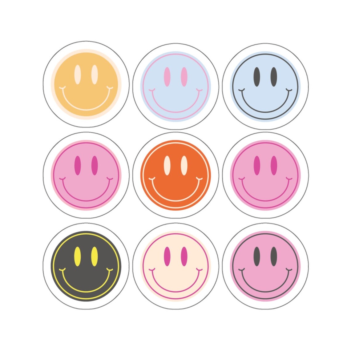 Smily Face Sticker Sheet Retro Colors Yellow Happy Faces Bullet Journal ...