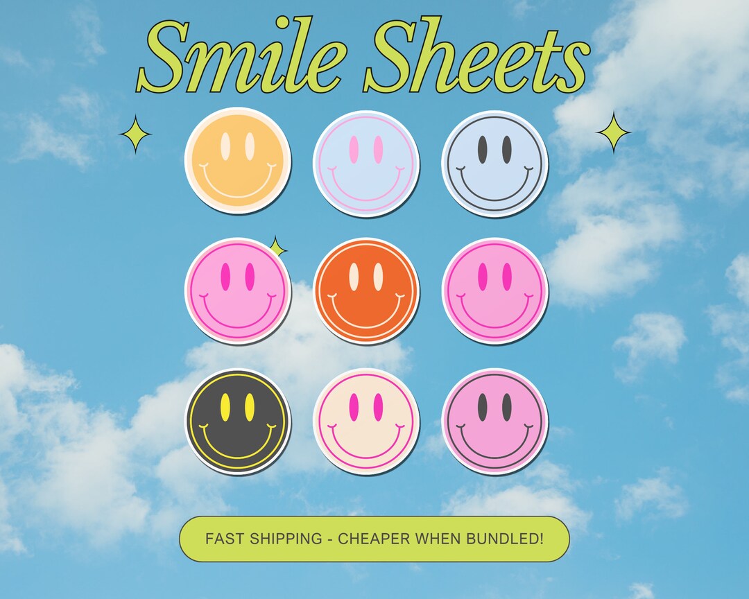 Smily Face Sticker Sheet Retro Colors Yellow Happy Faces Bullet Journal ...