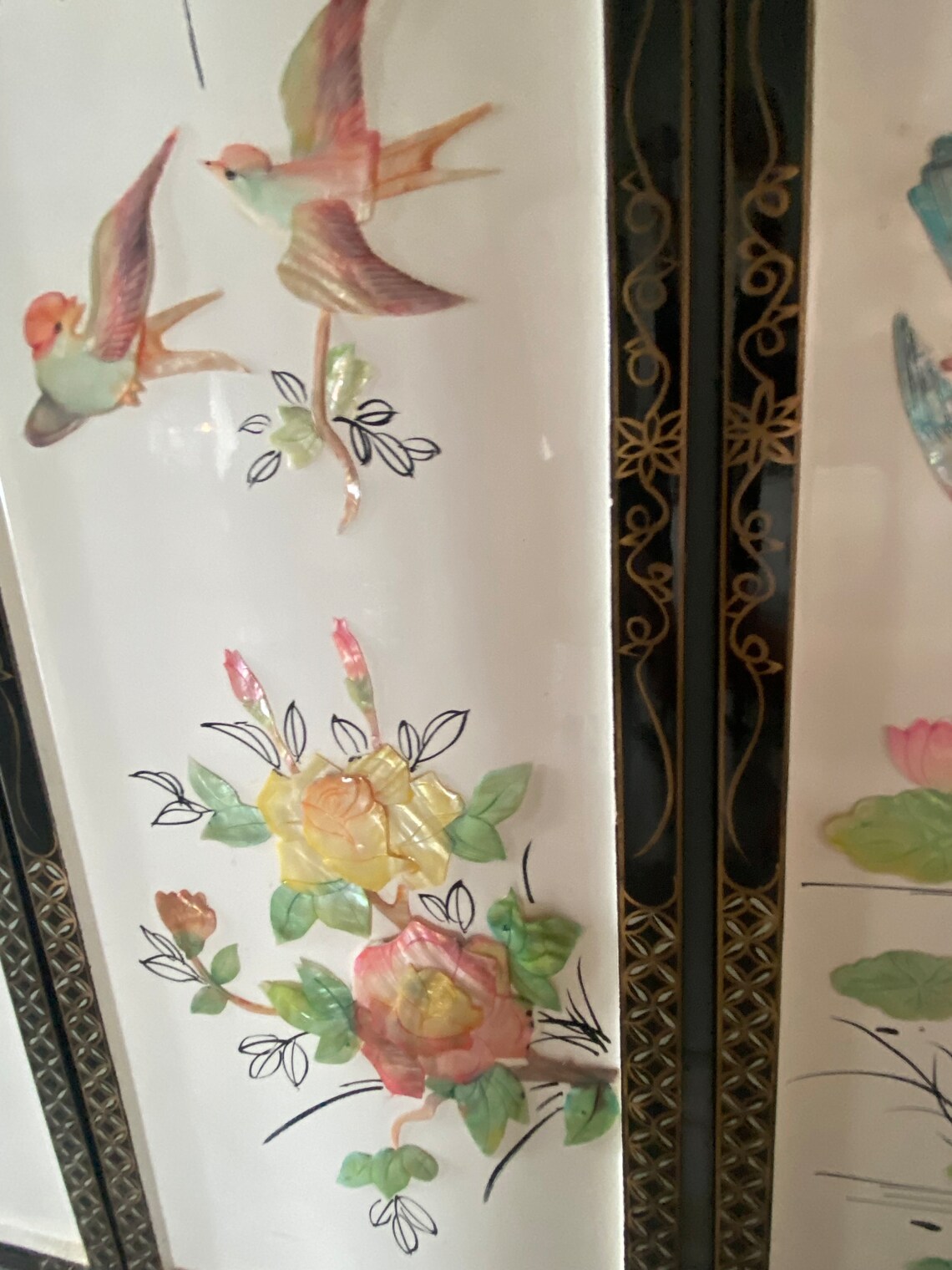 AMAZING 4 Vintage Asian Shell Lacquer Bird Wall Panels, Asian Bird Art ...