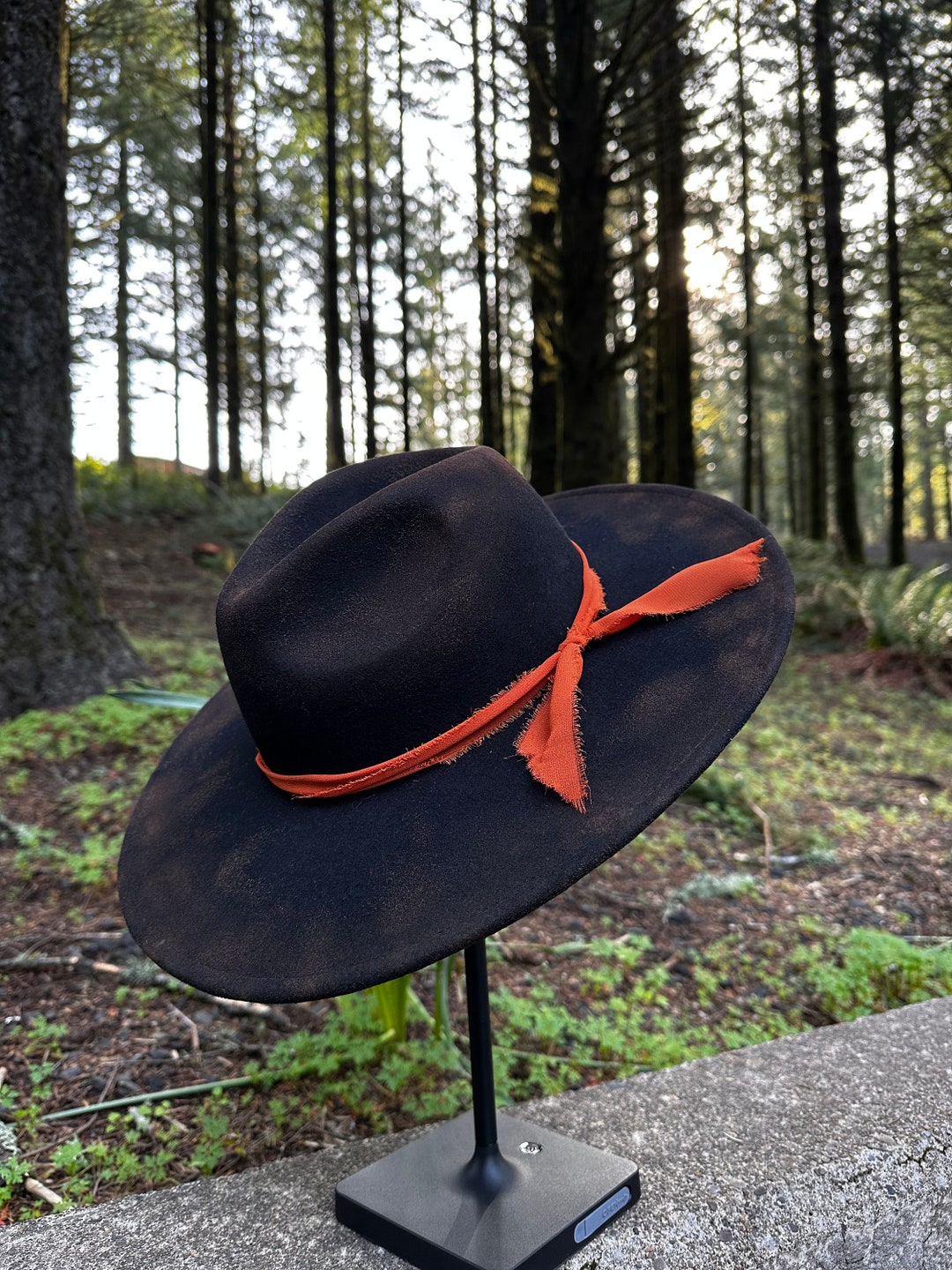 Black Flat Brimmed Felt Hat - Etsy