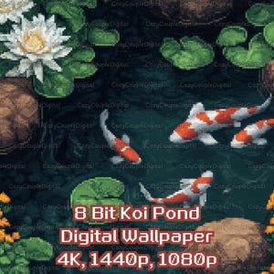 8 Bit Koi Pond Digital Wallpaper (4K, 1440p, 1080p) Koi Fish, Pond ...