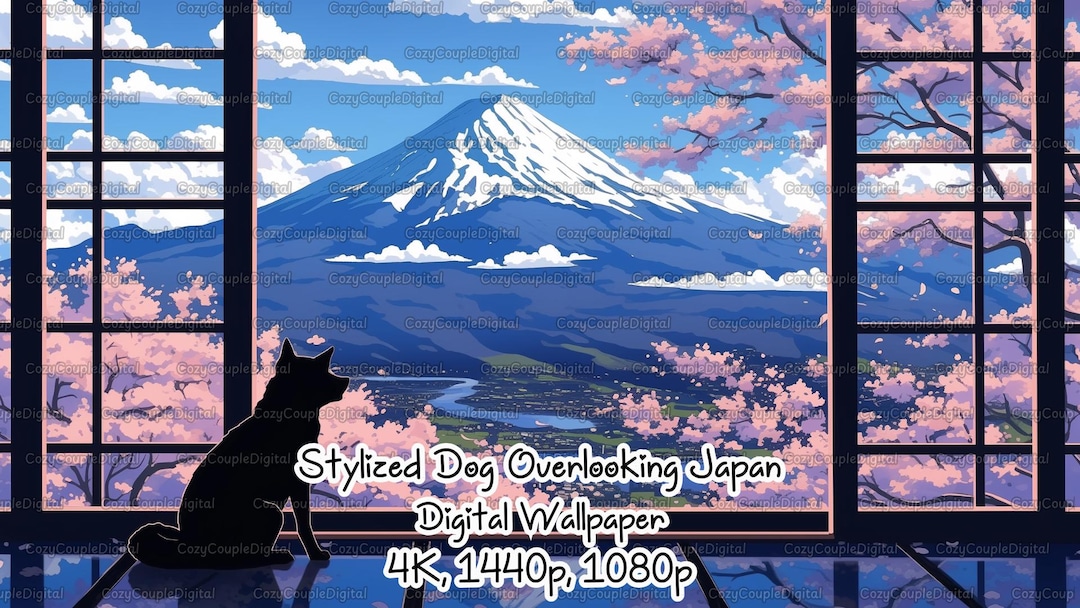Stylized Dog Overlooking Japan Digital Wallpaper (4K, 1440p, 1080p) Dog ...