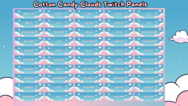 50 Cotton Candy Clouds Twitch Panels, 320x100px, Stream Panels, Stream ...