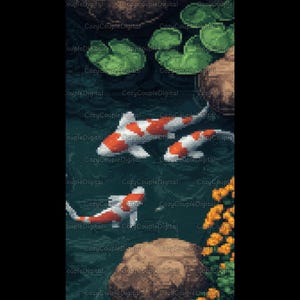 8 Bit Koi Pond Digital Wallpaper (4K, 1440p, 1080p) Koi Fish, Pond ...