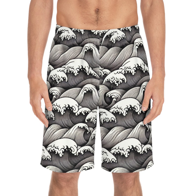 Men's Beach Wave Line Art Board Shorts - Etsy