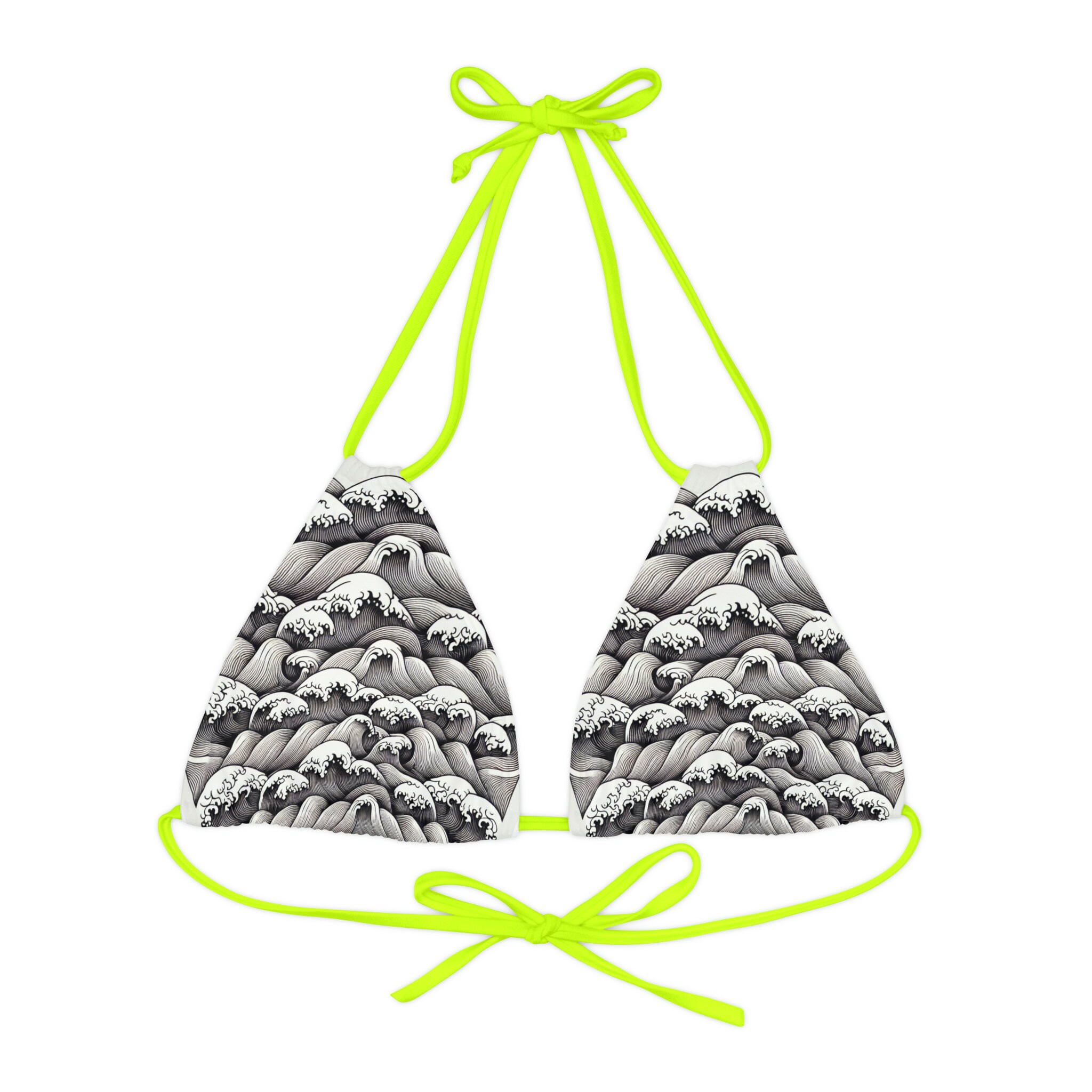 Beach Wave Line Art Strappy Triangle Bikini Top - Etsy