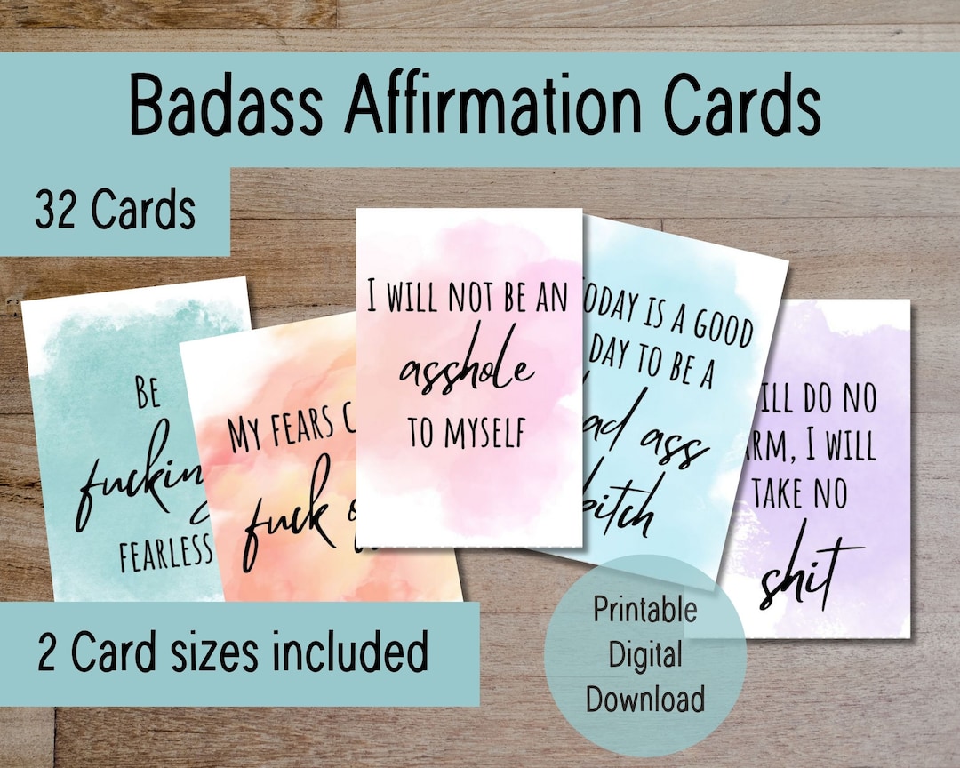 Badass Women Affirmation Cards Watercolour Encouragement Cards Swearing ...