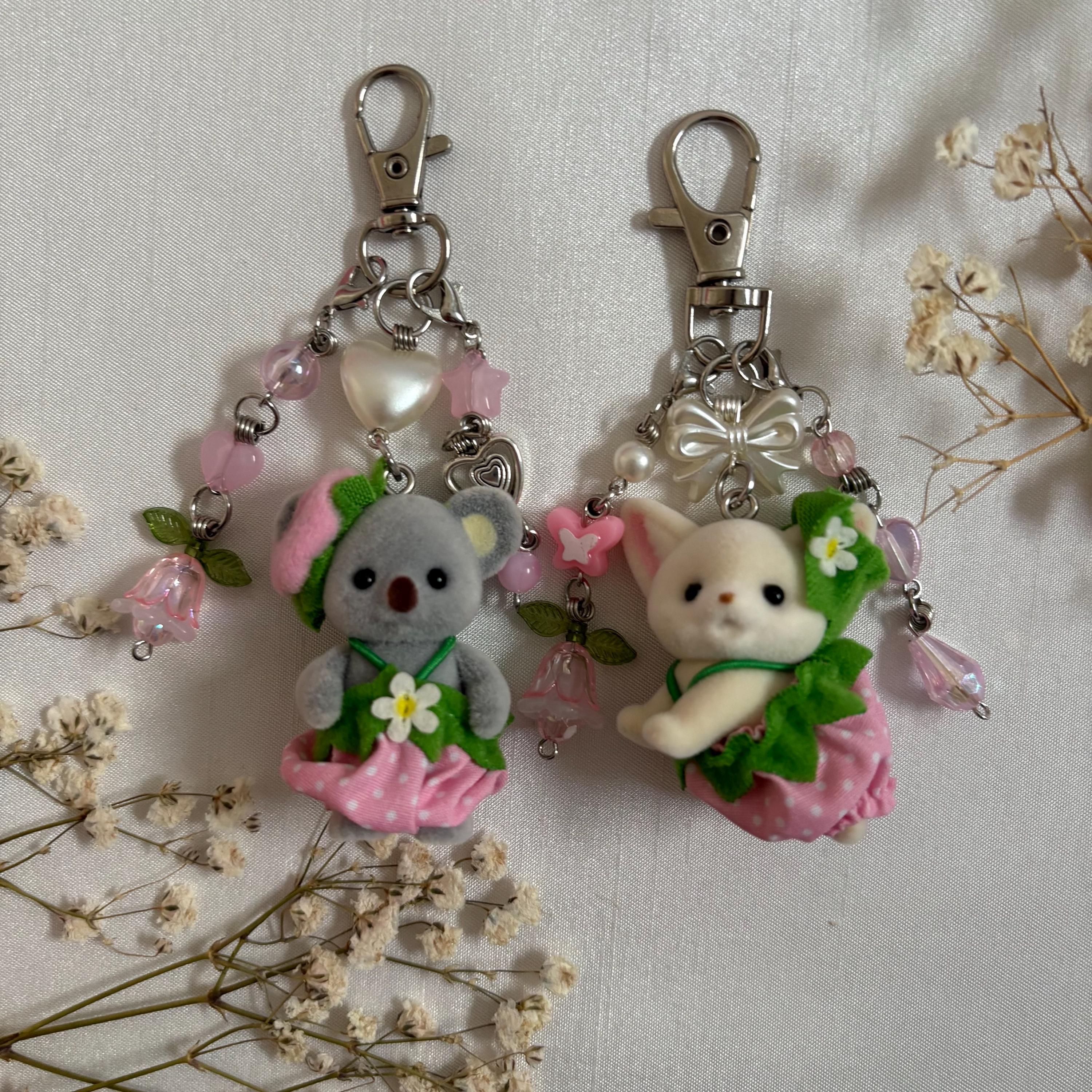 Calico Critter Fruit Keychain: Beaded Animal Keychain, Strawberry ...