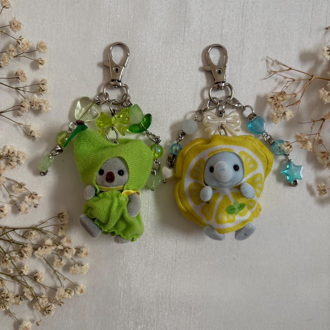 Calico Critter Fruit Keychain: Beaded Animal Keychain, Strawberry ...