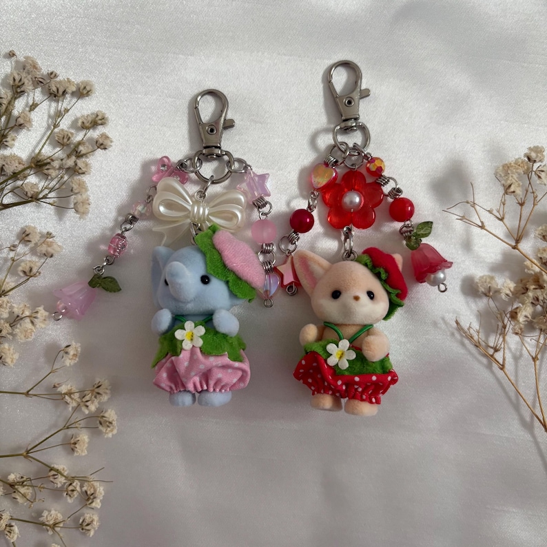 Calico Critter Fruit Keychain: Beaded Animal Keychain, Strawberry ...