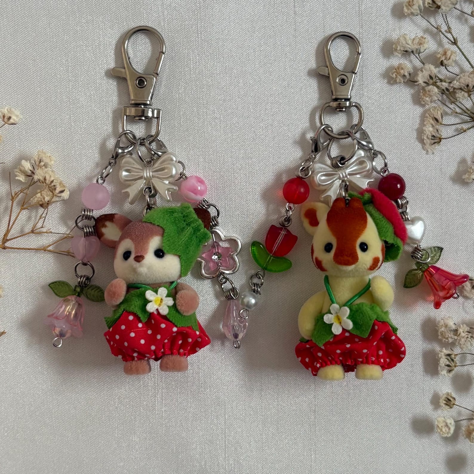 Calico Critter Fruit Keychain: Beaded Animal Keychain, Strawberry ...