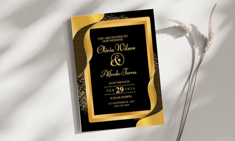 Black Gold Wedding Invitation Template Editable Invitation Unique ...