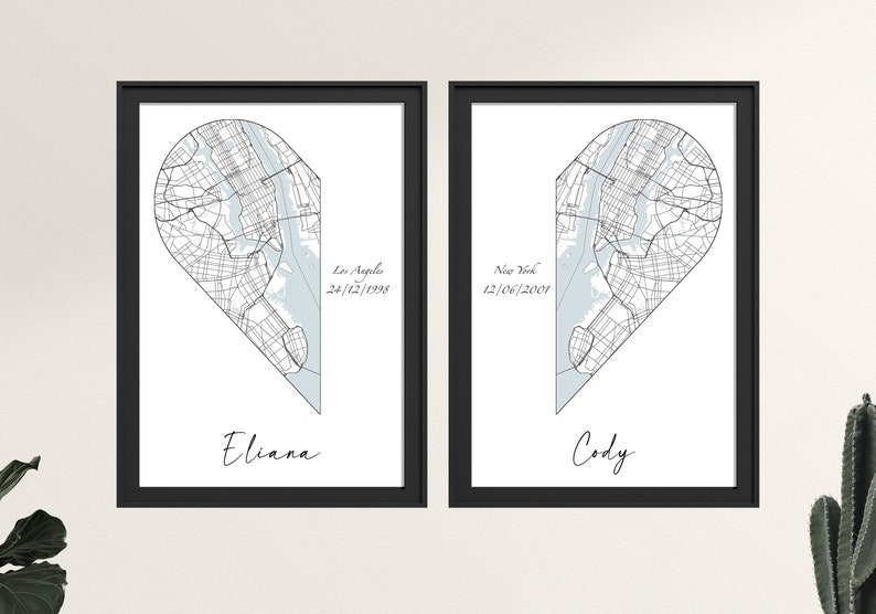Half Heart Map Gift Print, Love Map, Romantic Wall Art, Personalized ...