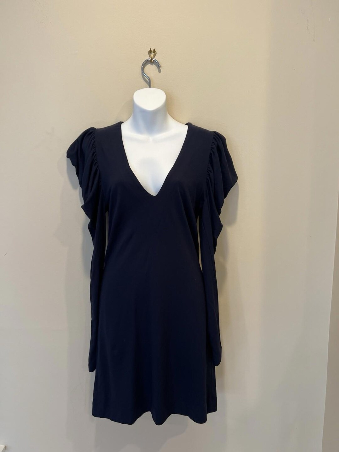 French Connection Navy Semiflared Dress Ruched Sleeves Small - Etsy