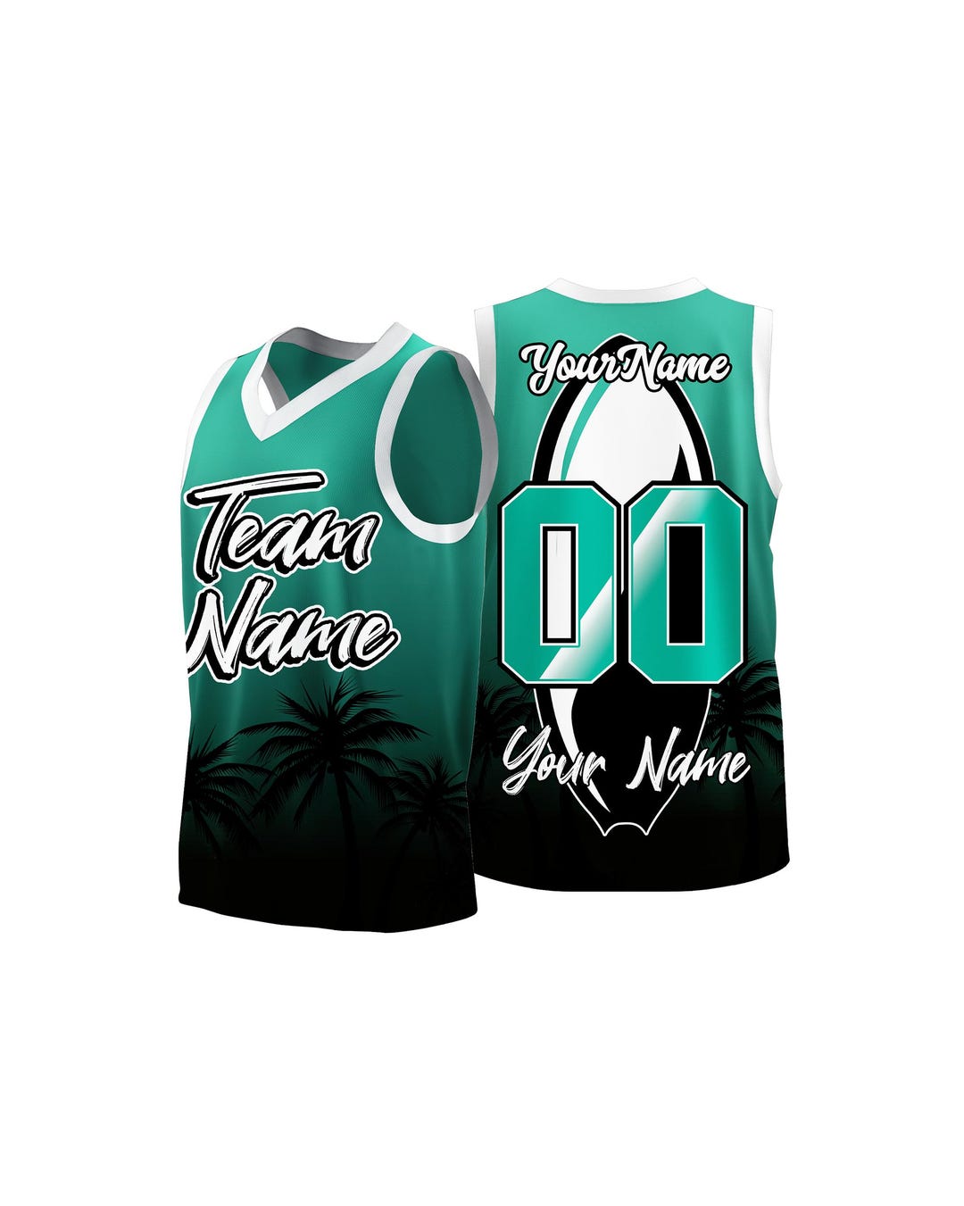 Custom Heat Press Basketball Jersey Tropical Palm Tree Design Teal ...