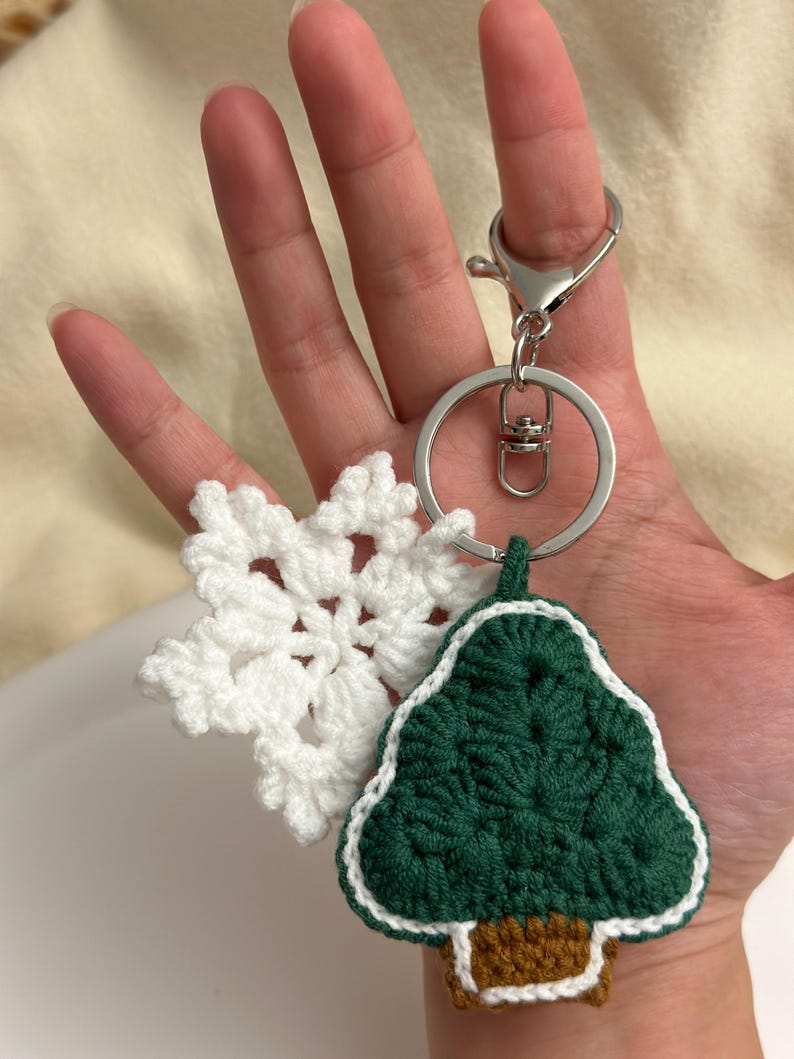 Handmade Crochet Christmas Tree & Snowflake Keychain Set - Etsy