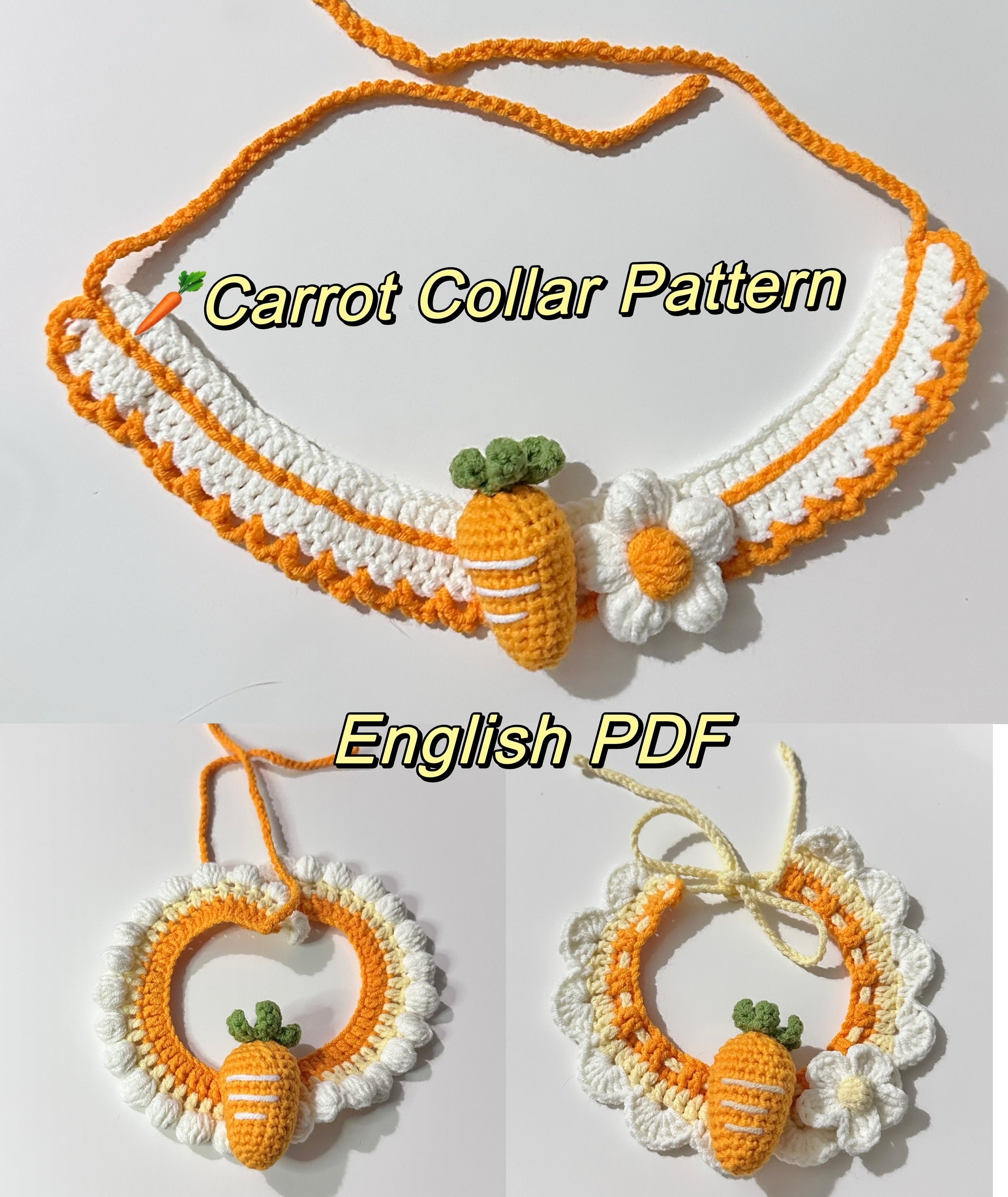 3 in 1 Pattern in English, PDF, Pet Collar, Carrot Cat Collar, Pet ...