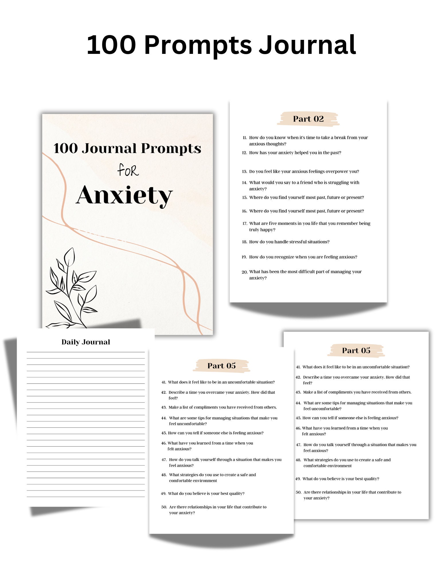 100 Prompts for Anxiety, Printable Journal Prompts to Help With Anxiety ...