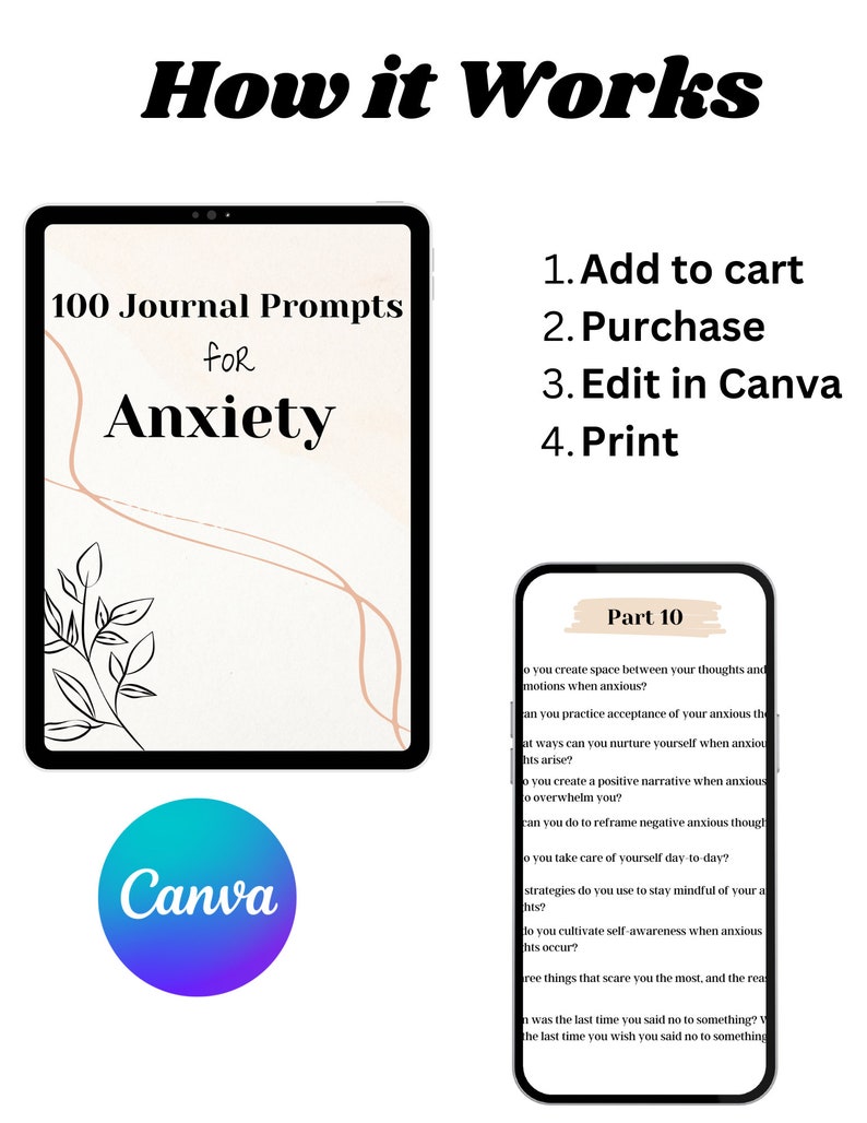 100 Prompts for Anxiety, Printable Journal Prompts to Help With Anxiety ...