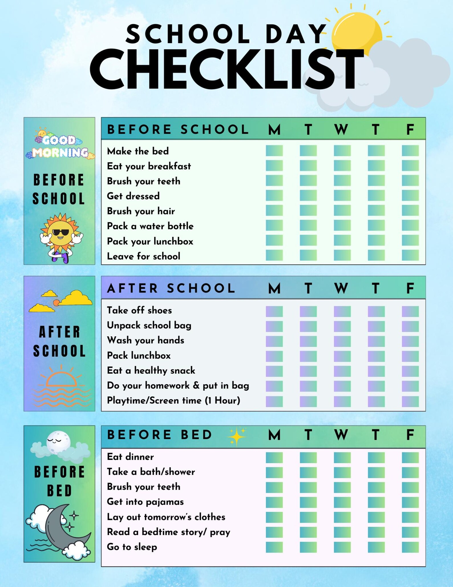 Stay Organized With Our School Day Checklist - Etsy