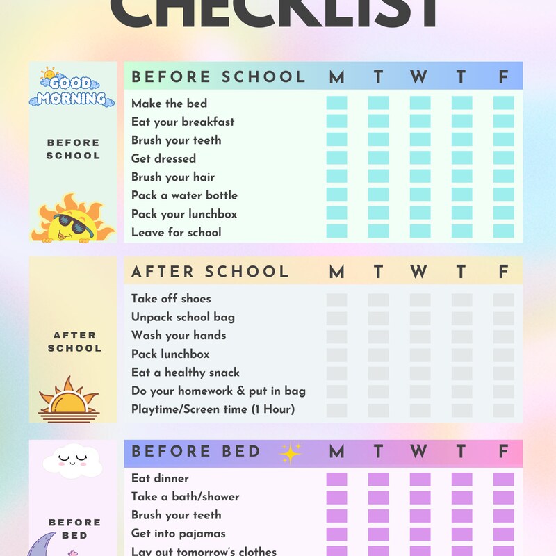 School Day Checklist - Etsy
