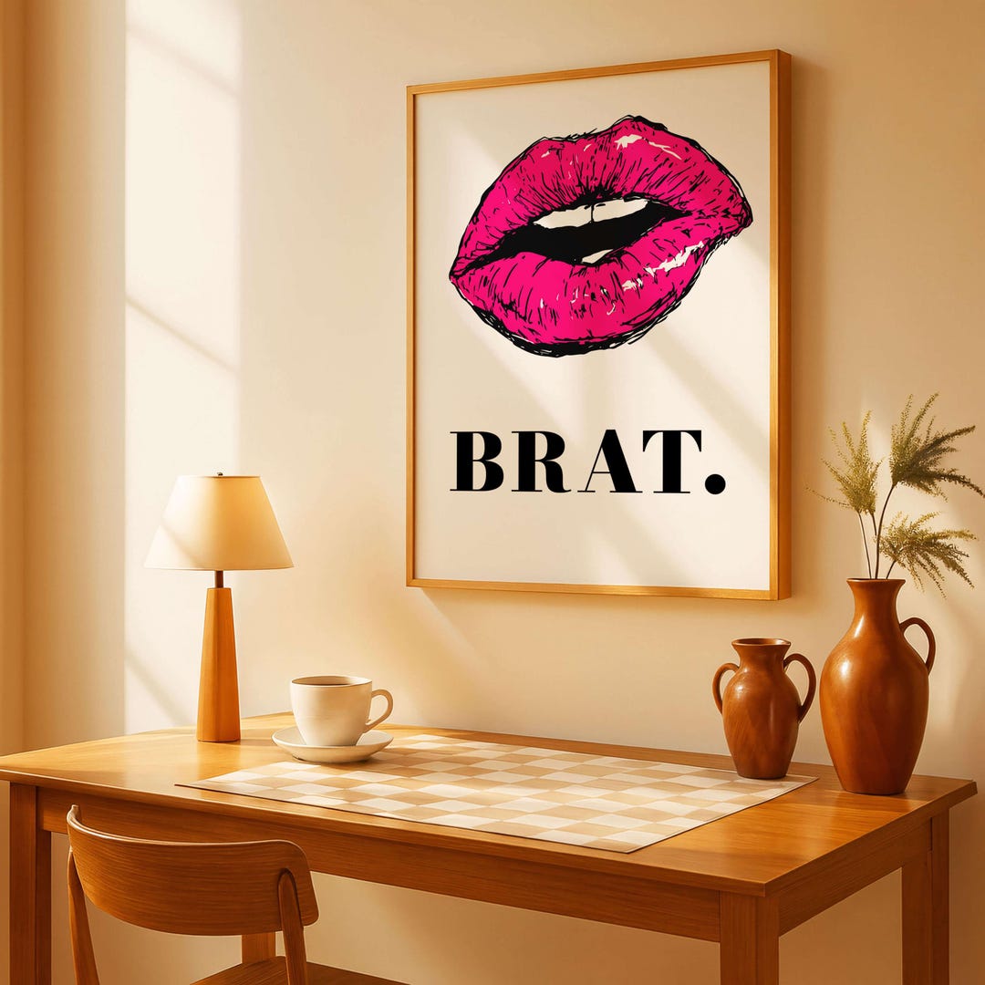 Brat Retro Kiss Lips Wall Art, Red Kisses Poster, 90s Preppy Coquette ...