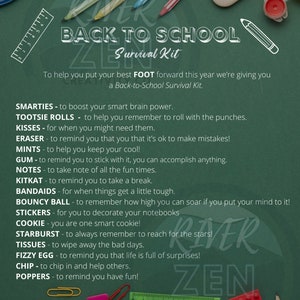 Back to School Printables: Student and Teacher Survival Kit - Etsy