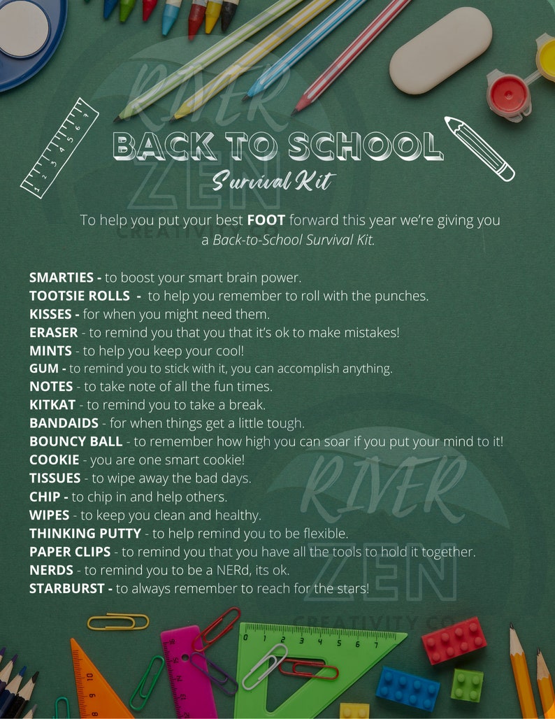 Back to School Printables: Student and Teacher Survival Kit - Etsy