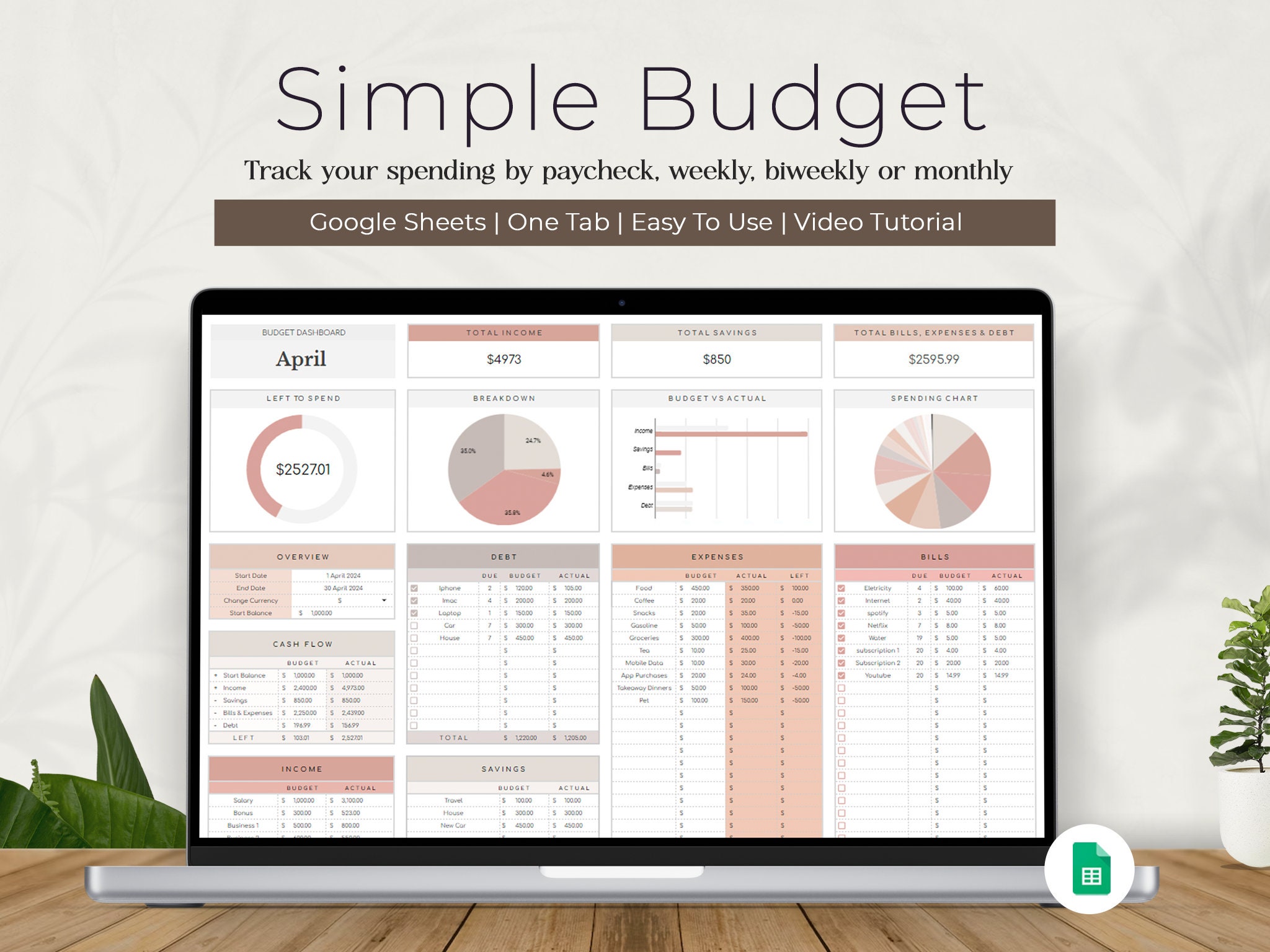 Budget Planner for Google Sheets Monthly Budget Spreadsheet Paycheck ...
