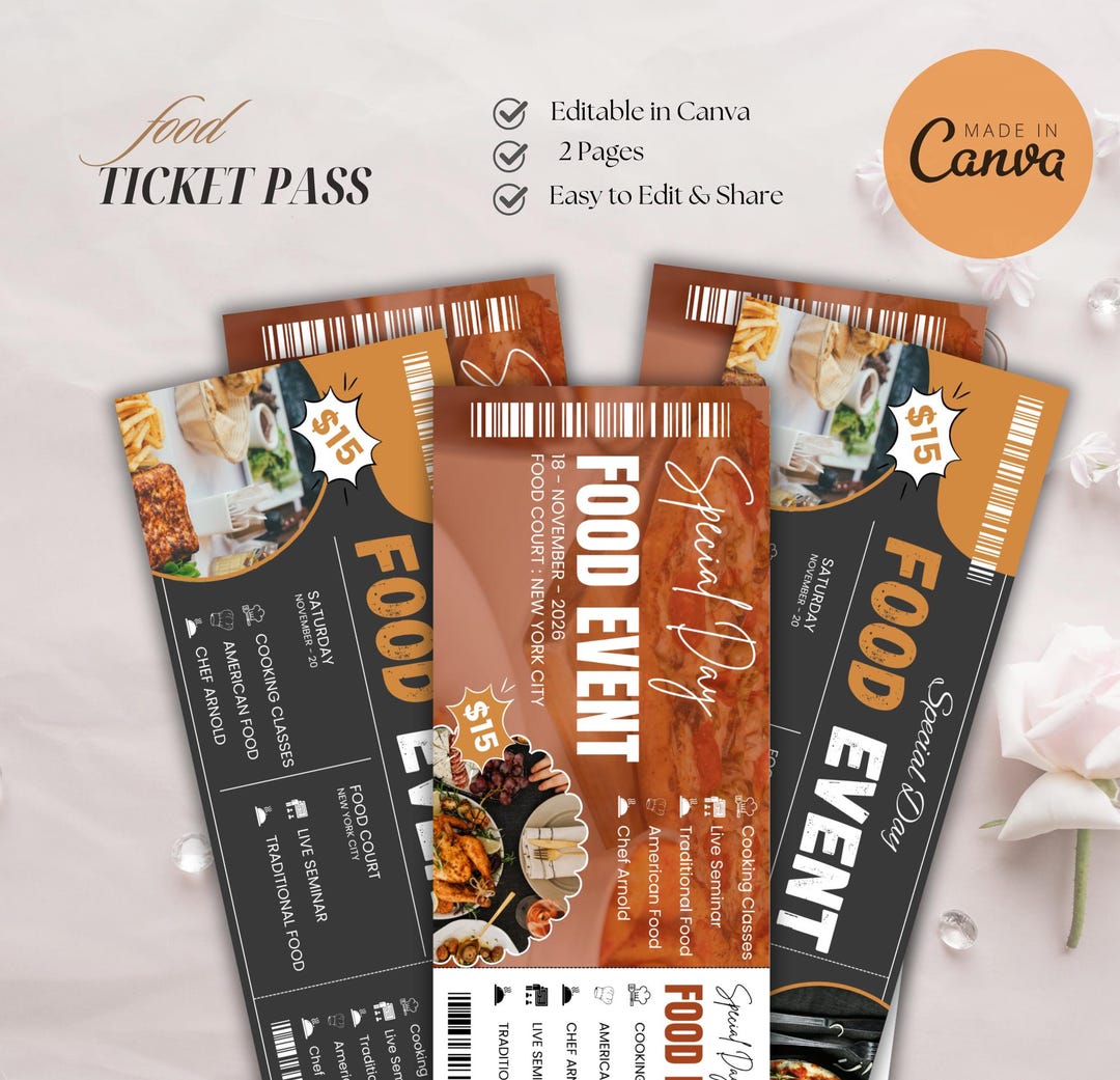 Editable Food Event Ticket | Custom Party Invitation | Printable Ticket ...
