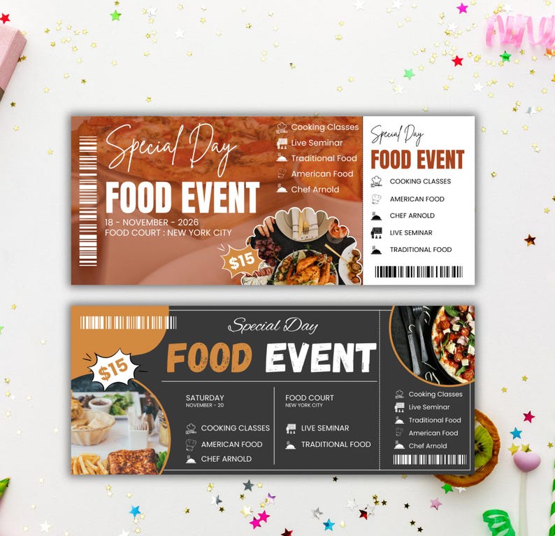 Editable Food Event Ticket | Custom Party Invitation | Printable Ticket ...