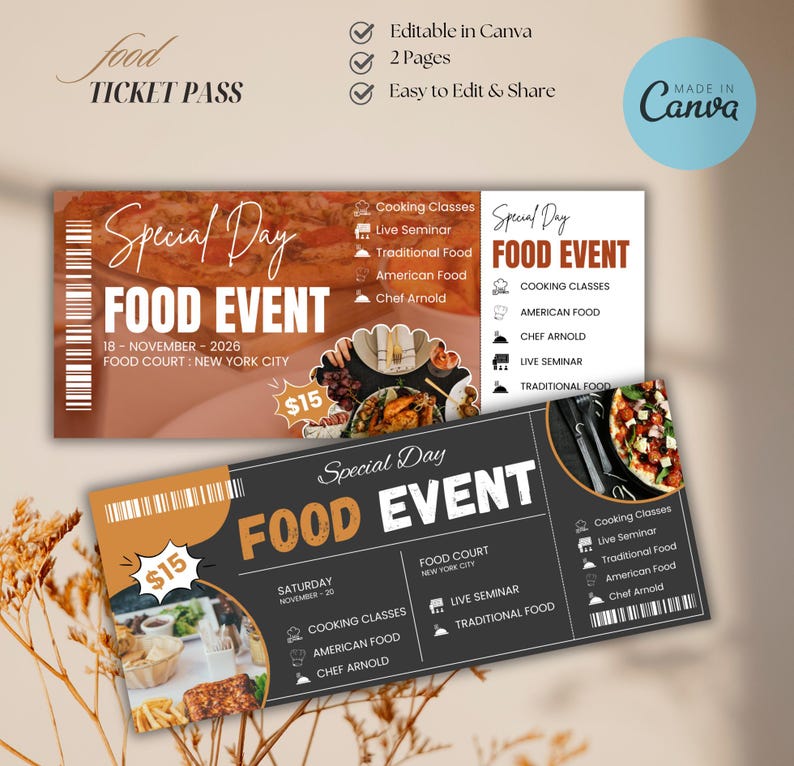 Editable Food Event Ticket | Custom Party Invitation | Printable Ticket ...