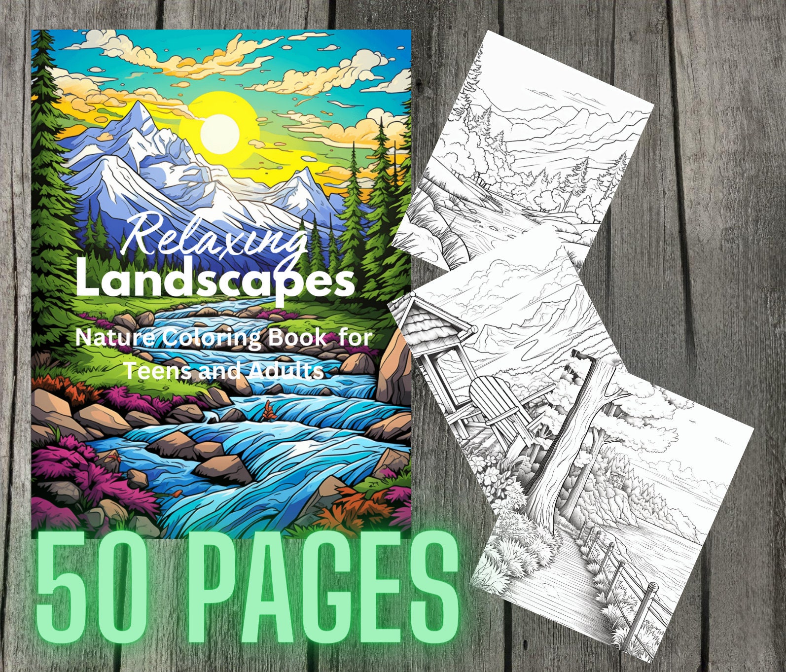 Relaxing Landscapes Coloring Pages, Printable Stress Relief Patterns ...