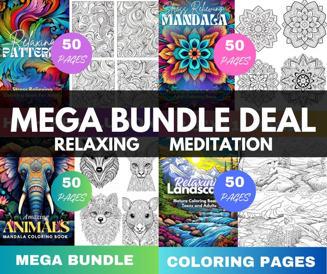 Mega Bundle Coloring Pages, Relaxing Mandalas, Landscapes, Patterns ...