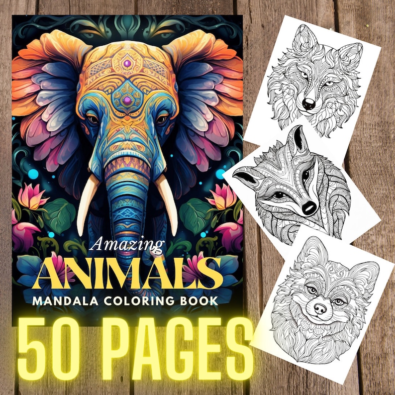 Animal Mandala Coloring Book, Mandala Printable, Adult Coloring Book ...