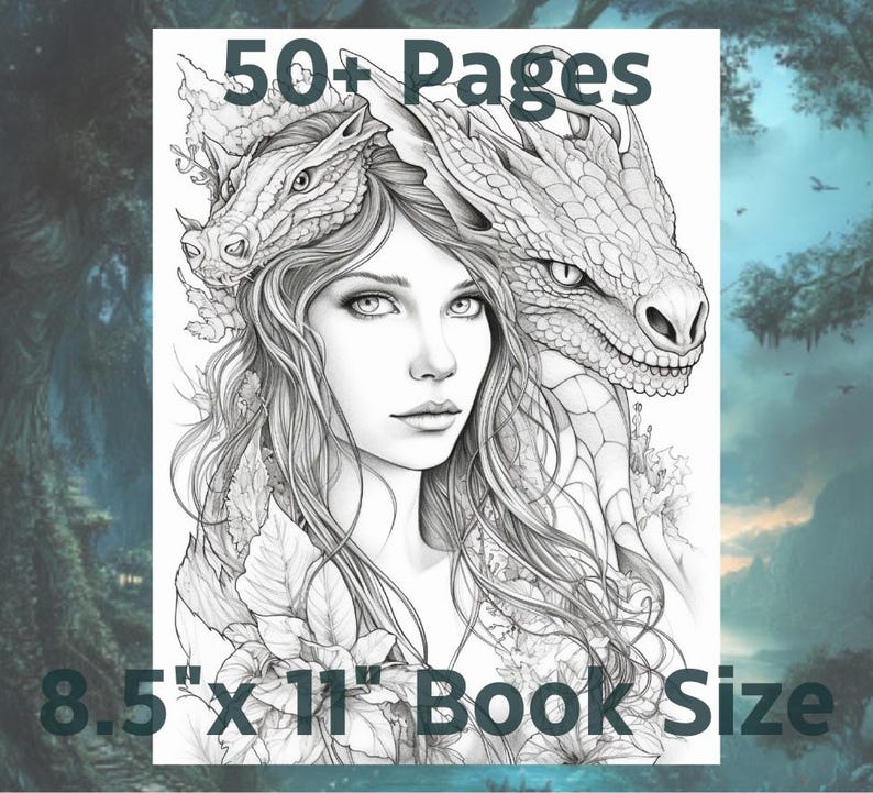 Dragons and Fairies Coloring Pages, Fantasy Art for Adults (PDF Pattern ...