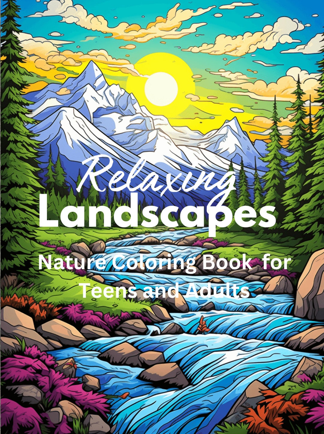Relaxing Landscapes Coloring Pages, Printable Stress Relief Patterns ...