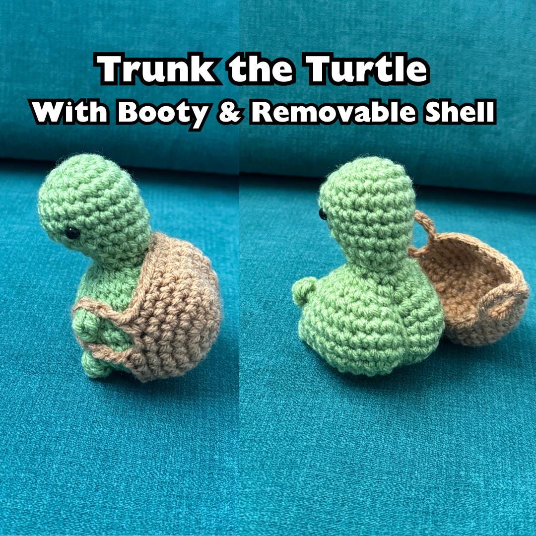 Trunk the Booty Turtle Turtle Gift Desk Accessory Funny Gift Crochet Turtle Crochet Tortoise ...