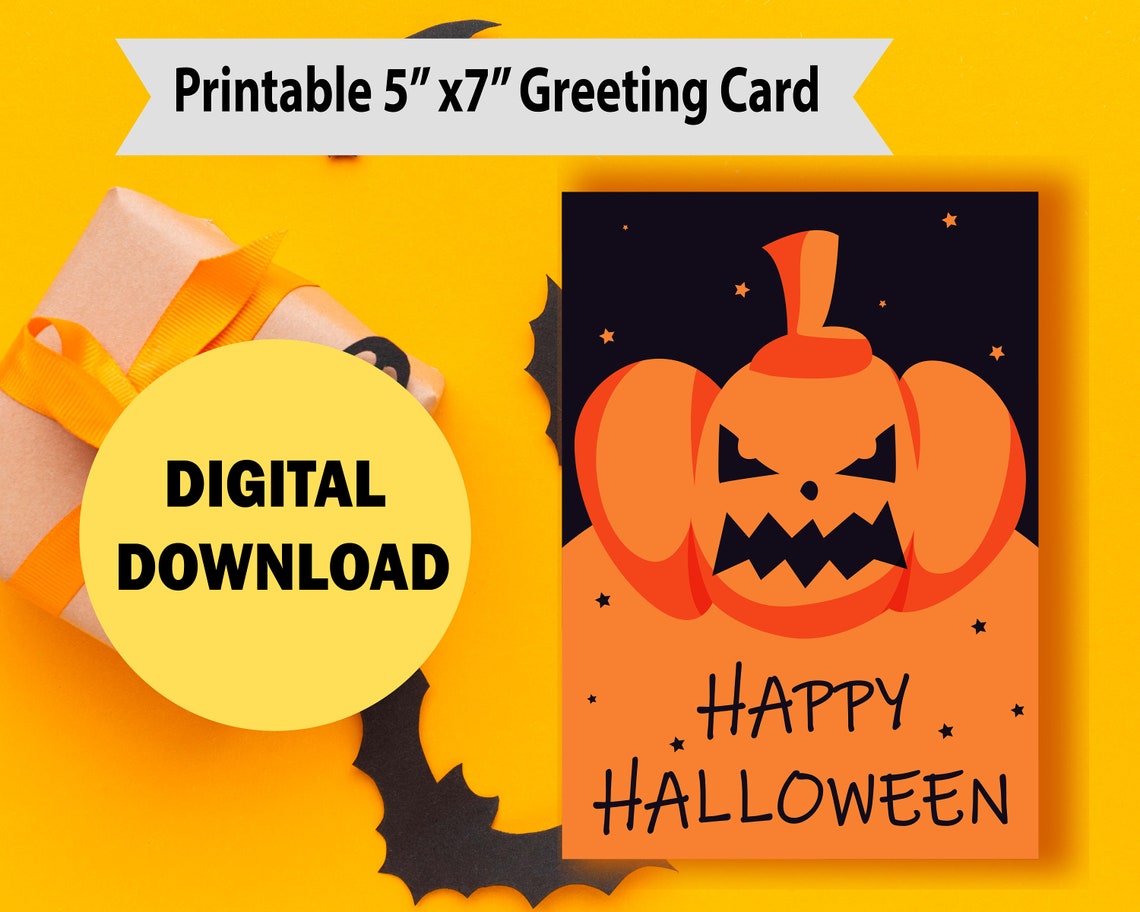 Printable Halloween Card, Halloween Card, Pumpkin Card, Printable ...