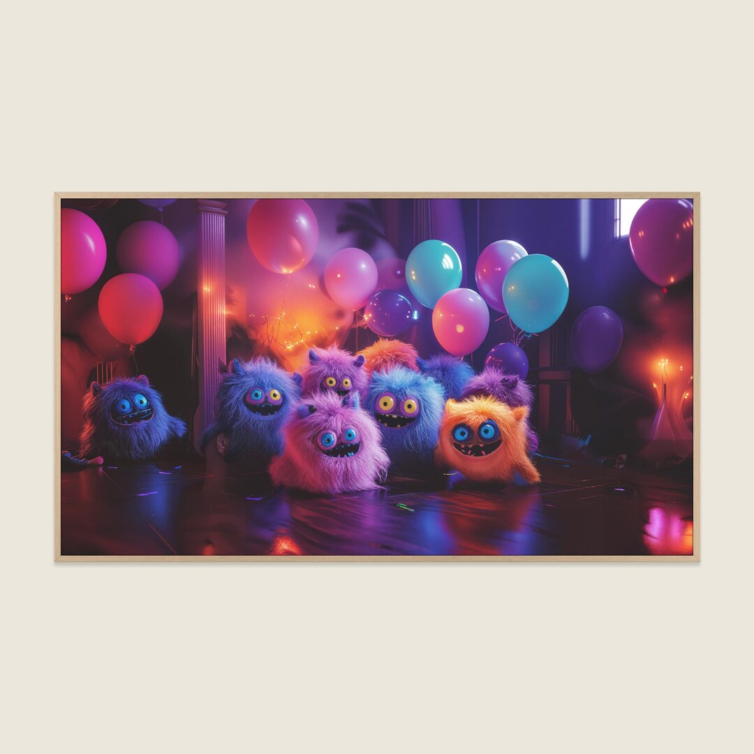 Samsung Frame TV Art Furry Monster Party Fun & Colorful Neon ...