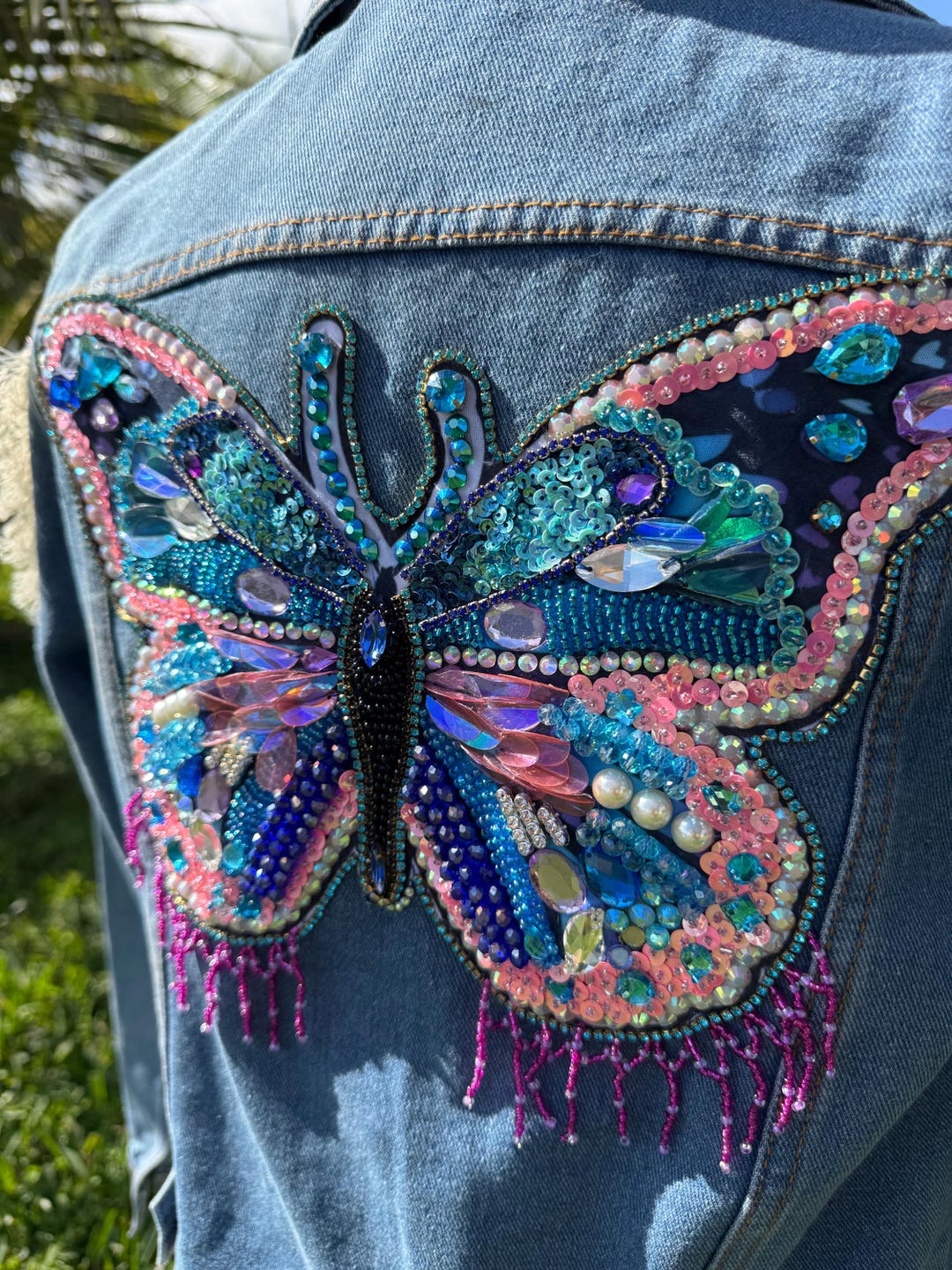 Unique and Exclusive Denim Jacket, Whith Emboidered Crystal and Sequin ...