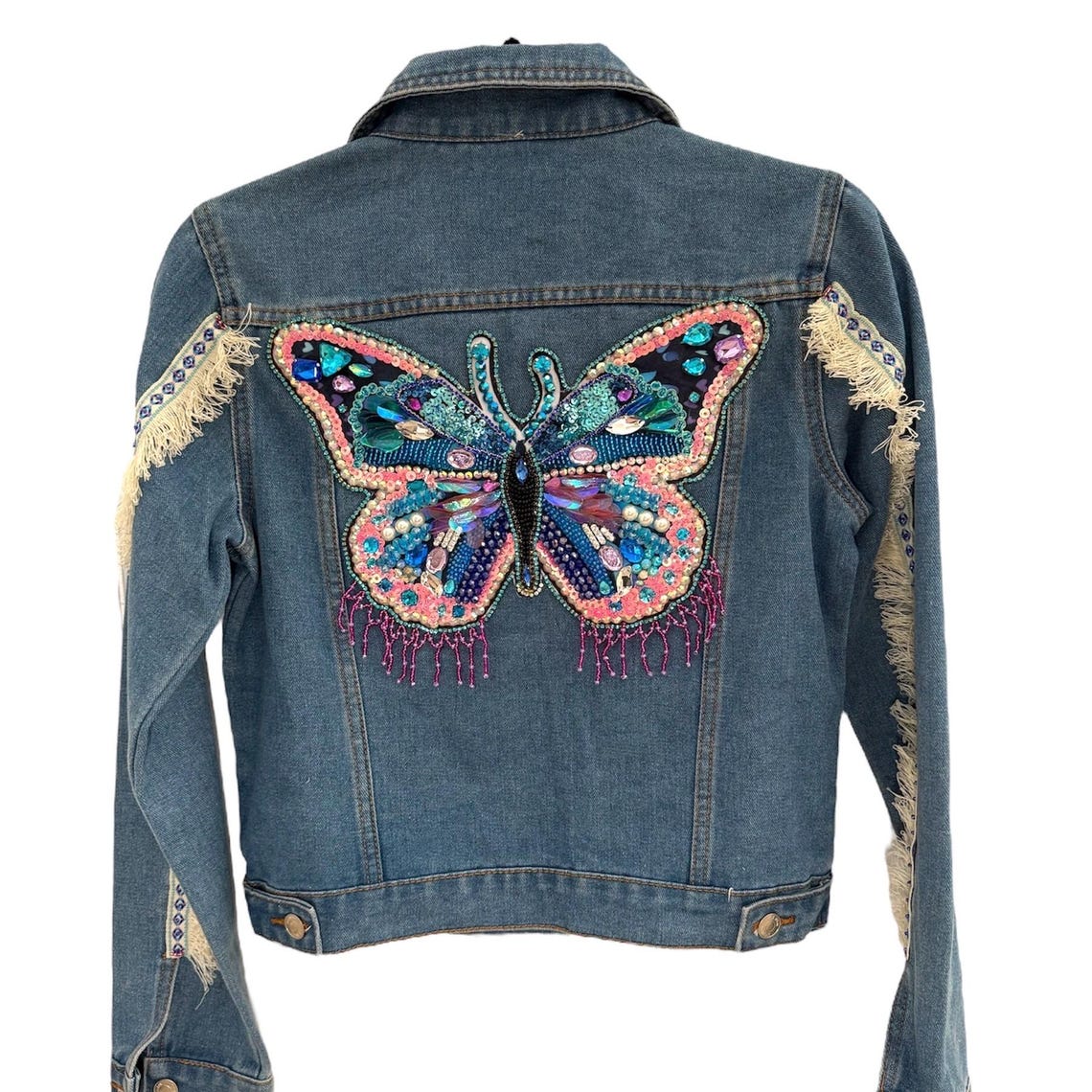 Unique and Exclusive Denim Jacket, Whith Emboidered Crystal and Sequin ...