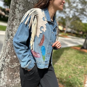 Unique and Exclusive Denim Jacket, Hand Painted Native American, Blue ...