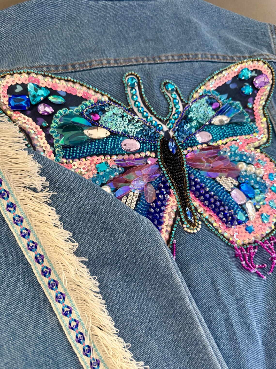 Unique and Exclusive Denim Jacket, Whith Emboidered Crystal and Sequin ...
