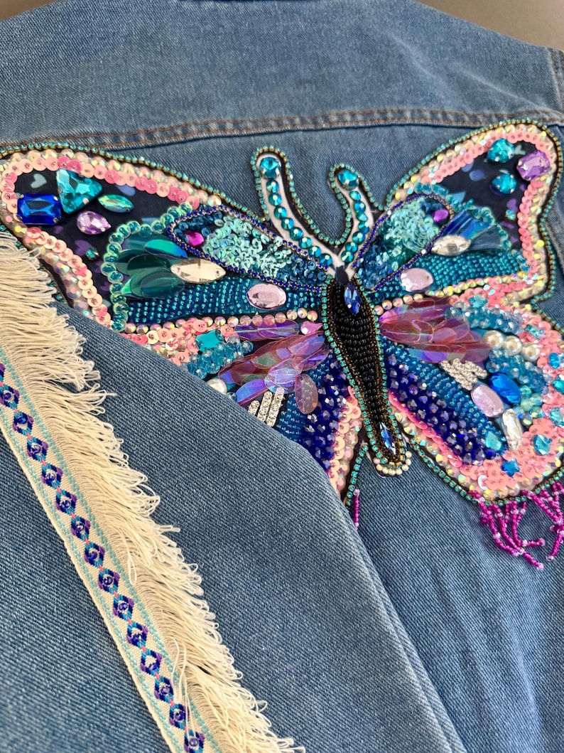 Unique and Exclusive Denim Jacket, Whith Emboidered Crystal and Sequin ...