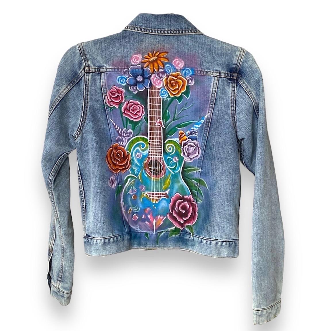 Unique and Exclusive Denim Jacket, Hand Painted Guitar, Streetwear Blue ...