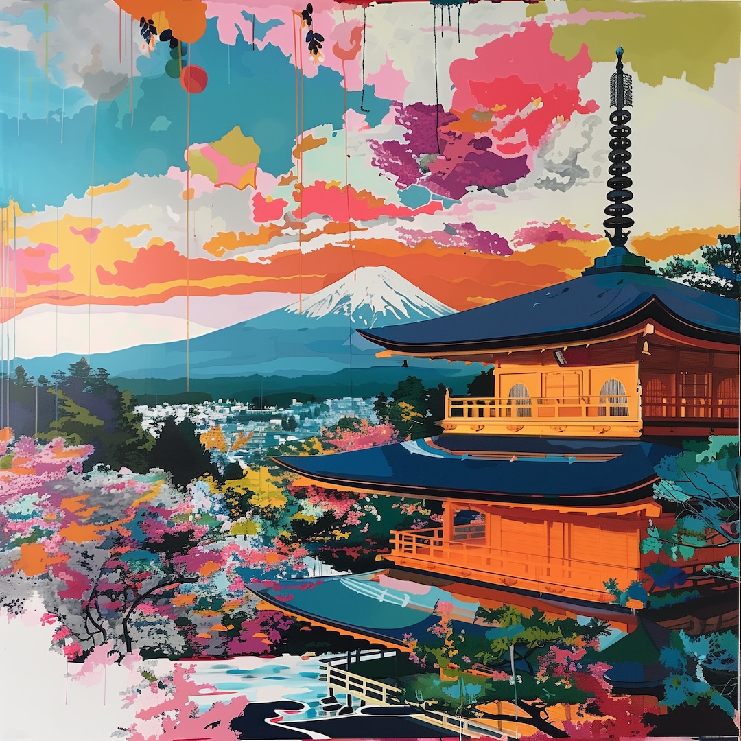 Kyoto Temple, Abstract, Pop Art Painting, Wall Art for Home Decor ...